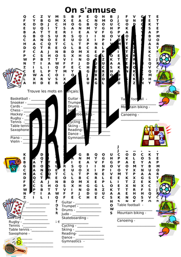 Freetime Word Search: On s'amuse | Teaching Resources