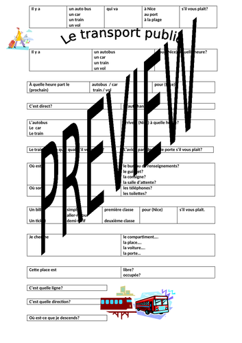 Sentence Builder - Le transport public | Teaching Resources