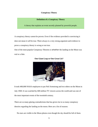 Conspiracy Theory: Critical Thinking & Debate | Teaching Resources