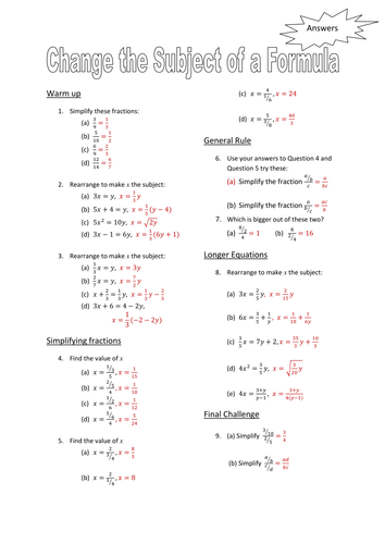 Change the Subject of a Formula | Teaching Resources