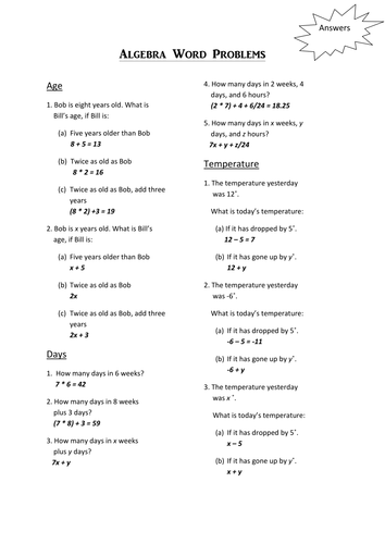 Algebra Word Problems | Teaching Resources Algebra Word Problems | Teaching Resources