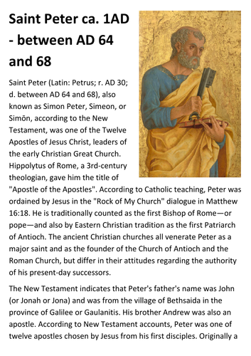 Saint Peter Handout | Teaching Resources