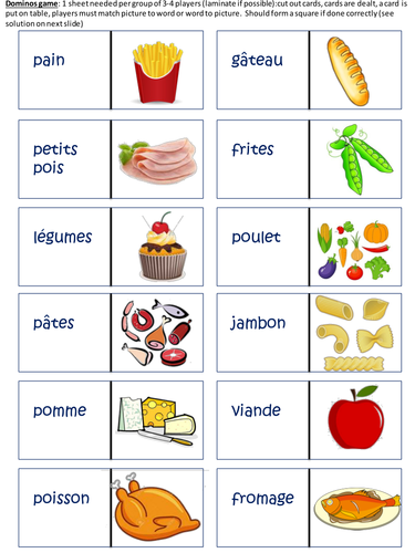 domino card game foods | Teaching Resources