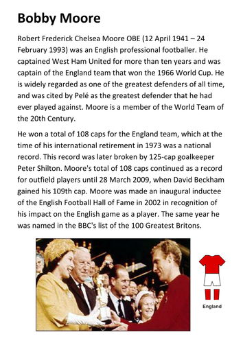 Bobby Moore Handout | Teaching Resources