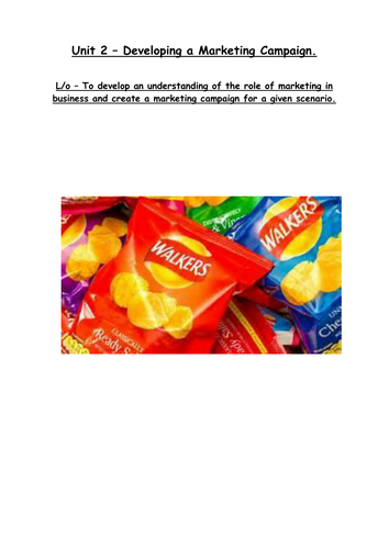 Unit 2 Developing a Marketing Campaign BTEC Business | Teaching Resources