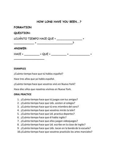 cuanto tiempo hace graphic organizer and practice | Teaching Resources