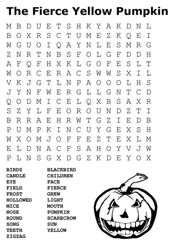 The Fierce Yellow Pumpkin Word Search | Teaching Resources