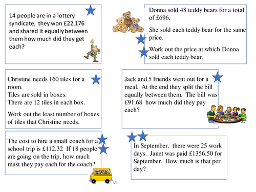 wordy division questions | Teaching Resources
