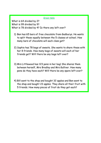 Divide numbers up to 4 digits by a one-digit number using the formal ... Divide numbers up to 4 digits by a one-digit number using the formal ...