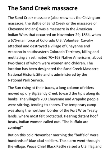 The Sand Creek Massacre Handout | Teaching Resources
