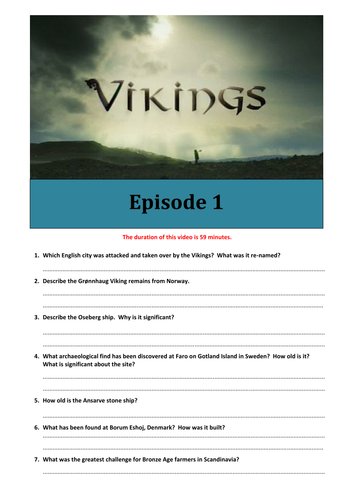 BBC Vikings documentary worksheet | Teaching Resources