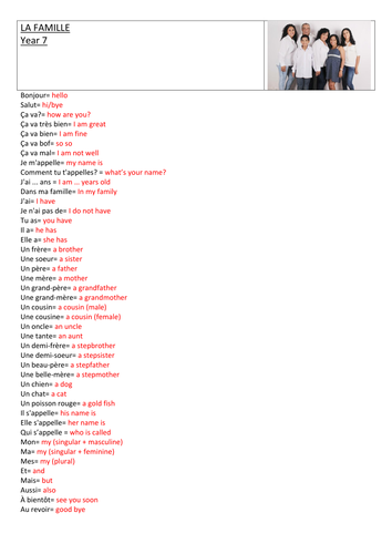 La famille - The family - KS3 scaffolded test/worksheet/cover with ...