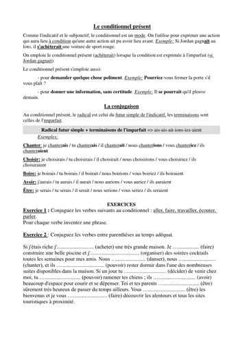 Le conditionnel et "Si" clauses : tutorial and practice | Teaching ...