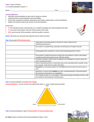 A-Level PE EDEXCEL (spec 2016) 5.3. Commercialisation of Sport: Part 1 ...