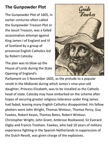 The Gunpowder Plot Handout | Teaching Resources