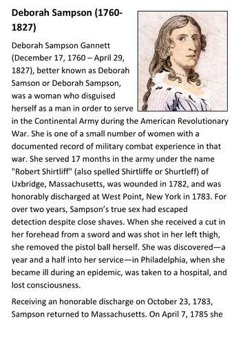 Deborah Sampson Handout | Teaching Resources