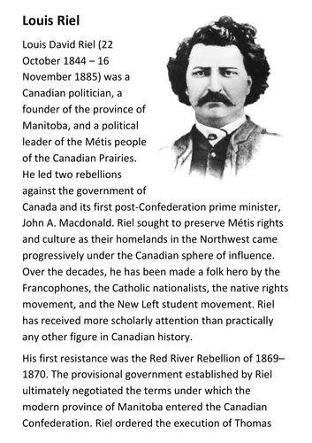 Louis Riel Handout | Teaching Resources