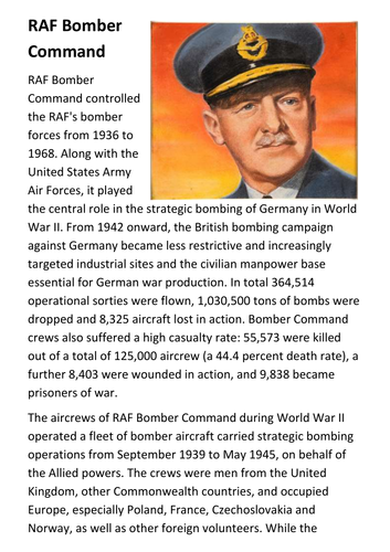 RAF Bomber Command Handout | Teaching Resources