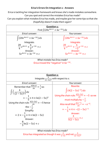 Erica's Errors On Integration 2 | Teaching Resources Erica's Errors On Integration 2 | Teaching Resources
