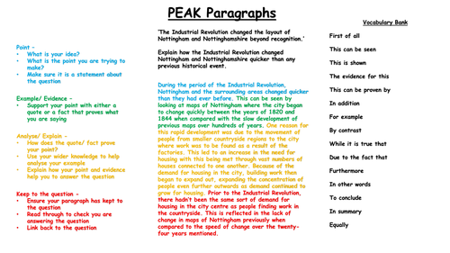 PEAK Paragraphs (Aiding writing) | Teaching Resources