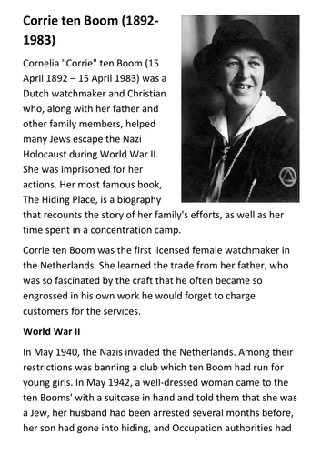 Corrie Ten Boom Handout | Teaching Resources