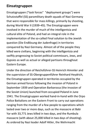 Einsatzgruppen Handout | Teaching Resources