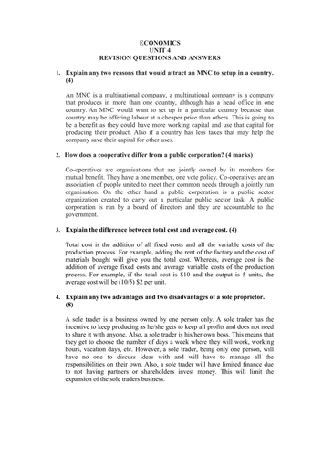 IGCSE Economics Section 4 Revision questions with answers | Teaching ... IGCSE Economics Section 4 Revision questions with answers | Teaching ...