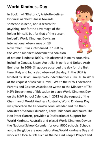 World Kindness Day Handout | Teaching Resources