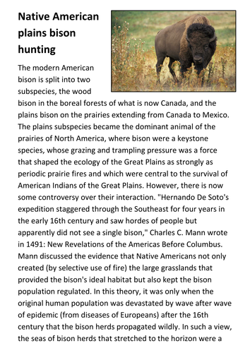 Native American plains bison hunting Handout | Teaching Resources