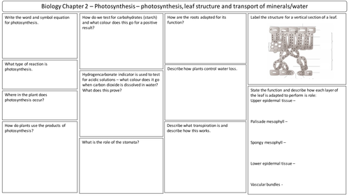 NEW AQA 2016 GCSE Trilogy Biology revision mat Photosynthesis ...