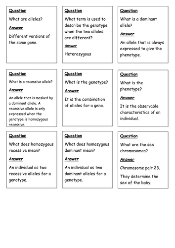 Genetics - Quiz, quiz trade cards | Teaching Resources