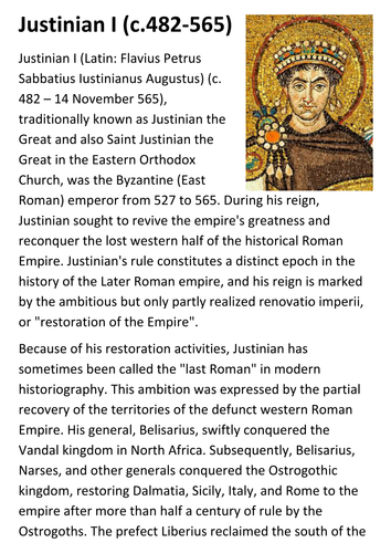 Justinian I Handout | Teaching Resources