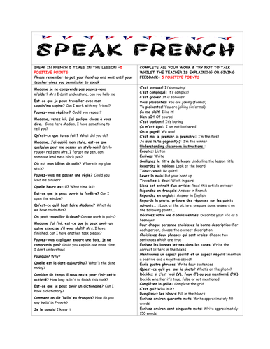Classroom instructions/talk in French/supporting new French GCSE ...