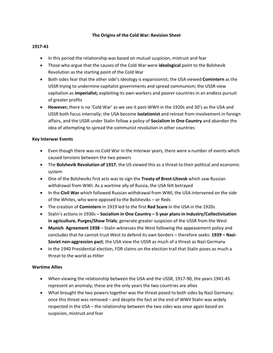 Origins of the Cold War, 1941-53 | Teaching Resources