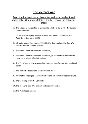 Vietnam War Student Revision Guide | Teaching Resources Vietnam War Student Revision Guide | Teaching Resources