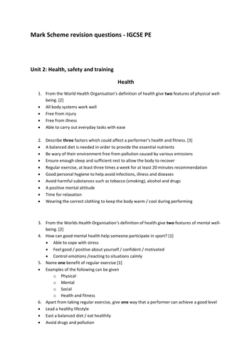Igcse Pe Revision Booklet Unit 2 Teaching Resources