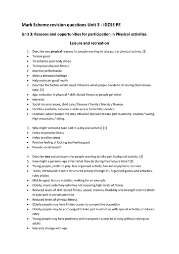 Igcse Pe Unit 3 Revision Booklet Teaching Resources