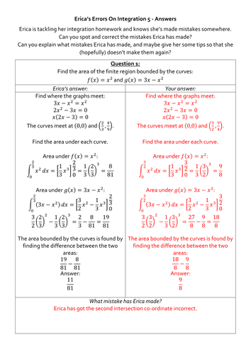Erica's Errors On Integration 5 | Teaching Resources Erica's Errors On Integration 5 | Teaching Resources