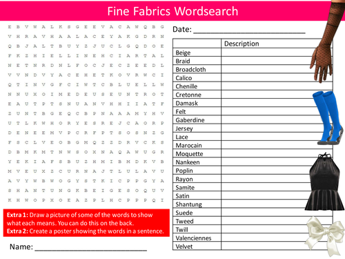 Fine Fabrics Wordsearch Textiles Design Technology Starter Settler ...
