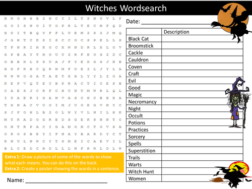 Witches Wordsearch Halloween Starter Settler Activity Homework Cover ...