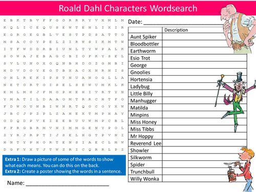 Roald Dahl Characters Wordsearch Children's Books Starter Settler ...