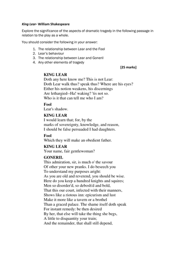 AQA Lit B King Lear extract question act 1 scene 4 | Teaching Resources