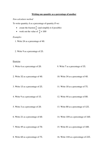 Basic percentages questions | Teaching Resources