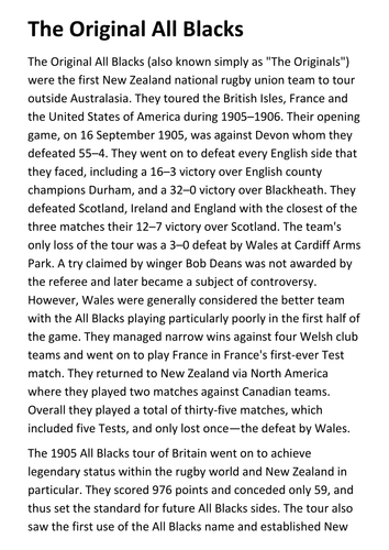 The Original All Blacks Handout | Teaching Resources