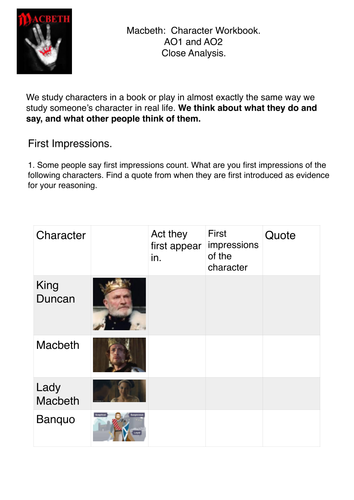 Macbeth Character tasks. | Teaching Resources