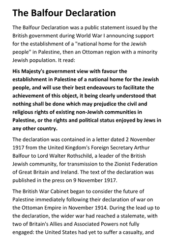 The Balfour Declaration Handout | Teaching Resources
