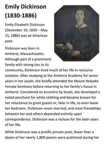Emily Dickinson Handout | Teaching Resources