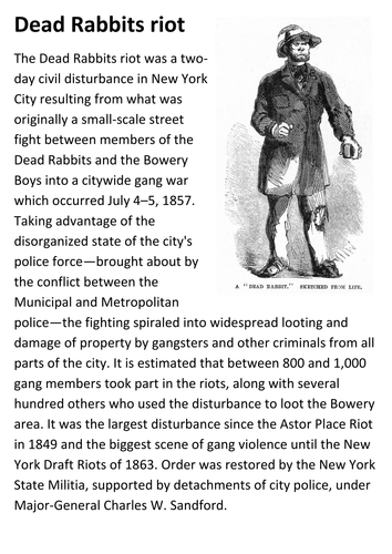 Dead Rabbits riot Handout | Teaching Resources