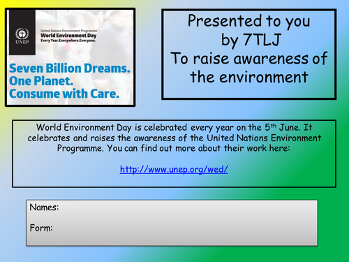 ASSEMBLY - WORLD ENVIRONMENT DAY | Teaching Resources
