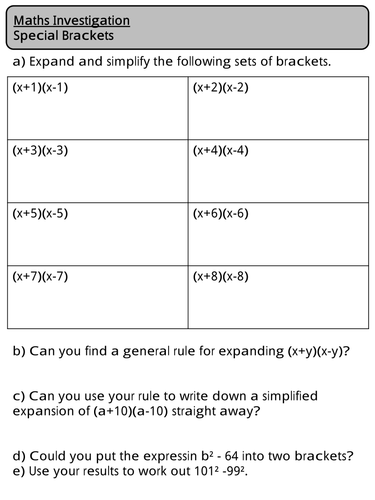 Maths Investigation - Expanding Double Brackets - Special Brackets ...